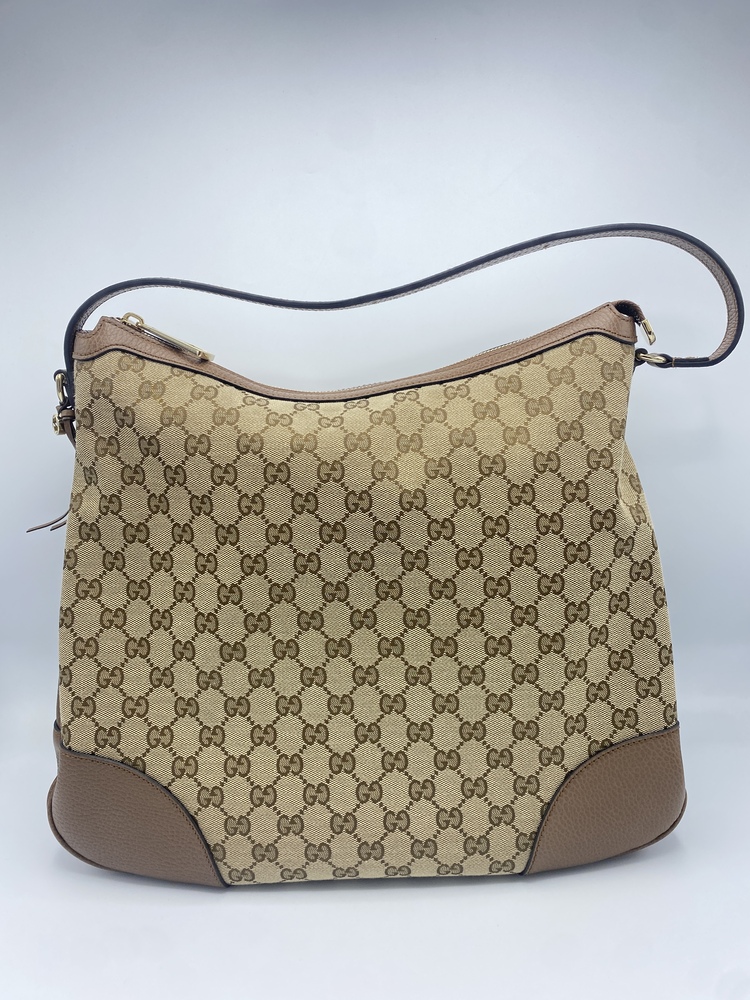 Gucci Large GG Guccissima Brown Leather Canvas Hobo Bag 449244 ...