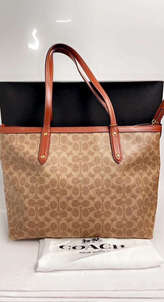 Authentic Large Coach Central Tote With Zip In Signature Canvas ...