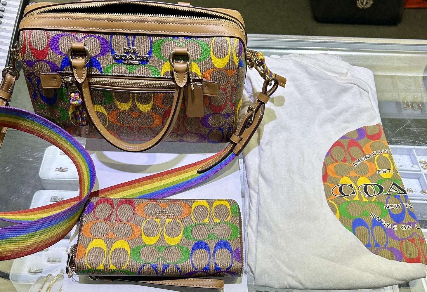 Coach Satchel Bag Signature Canvas Rainbow Rowan Set | Sterling ...