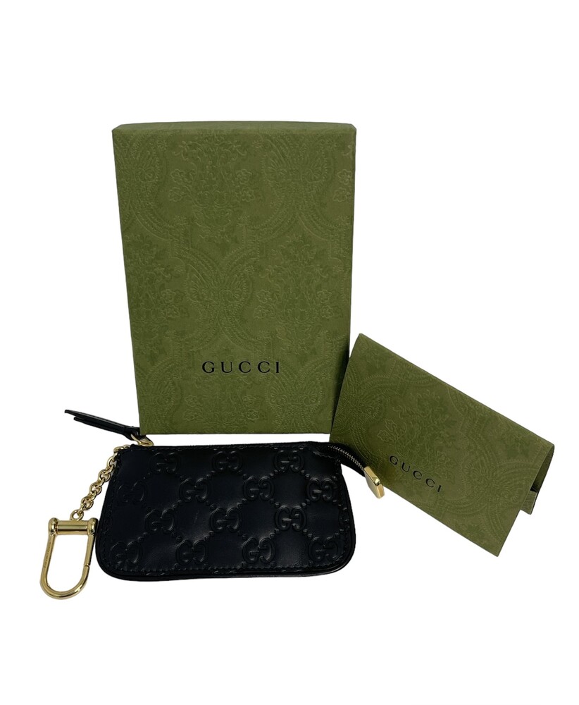 Gucci GG Guccissima Coin Purse Case Key Ring Black Leather | Sterling ...